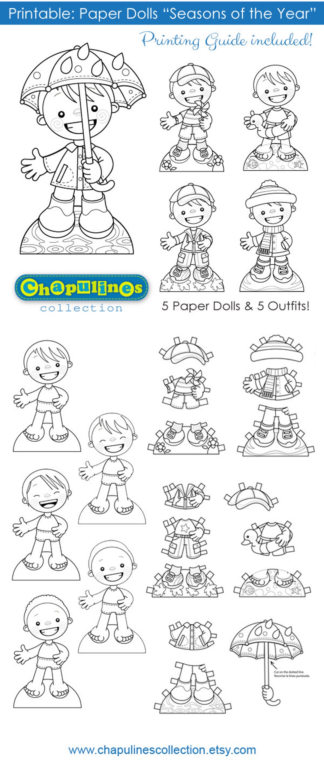 Paper Dolls - Printable - Seasons of the Year - Boys - B/W - Coloring ...