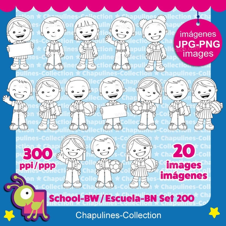 School Kids Clipart Black and White Set 200 - Etsy Canada