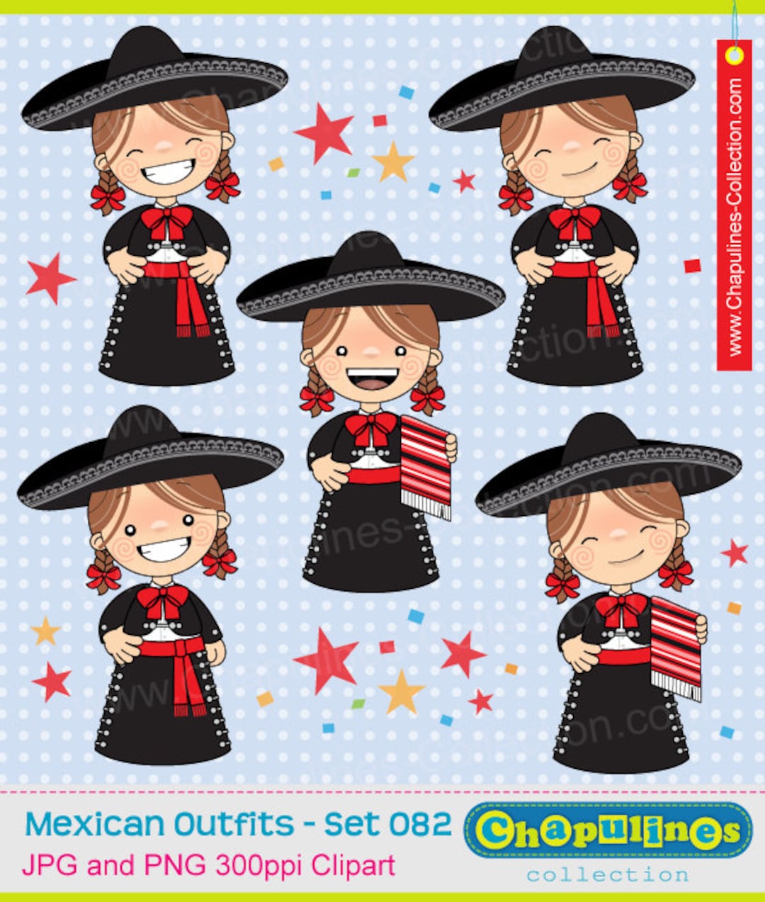 Clipart Girls With Charro Suit, Gala Mexican Suit Girls Illustrations ...