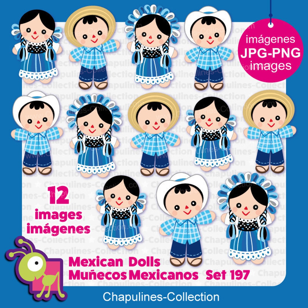Mexican Maria Rag Dolls Clipart, White and Blue Set 197 - Etsy