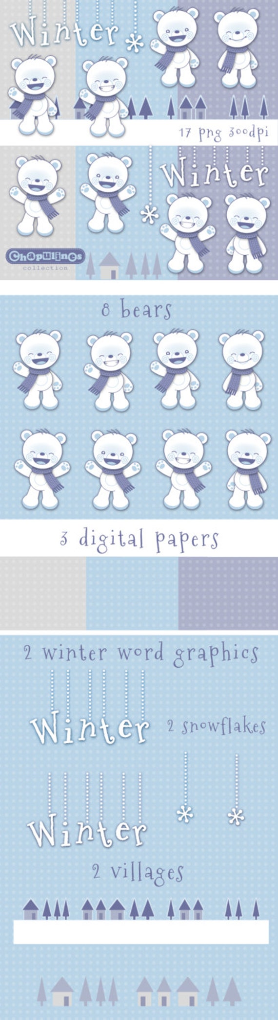 Polar bear Clipart Winter clipart Digital Papers Snow | Etsy
