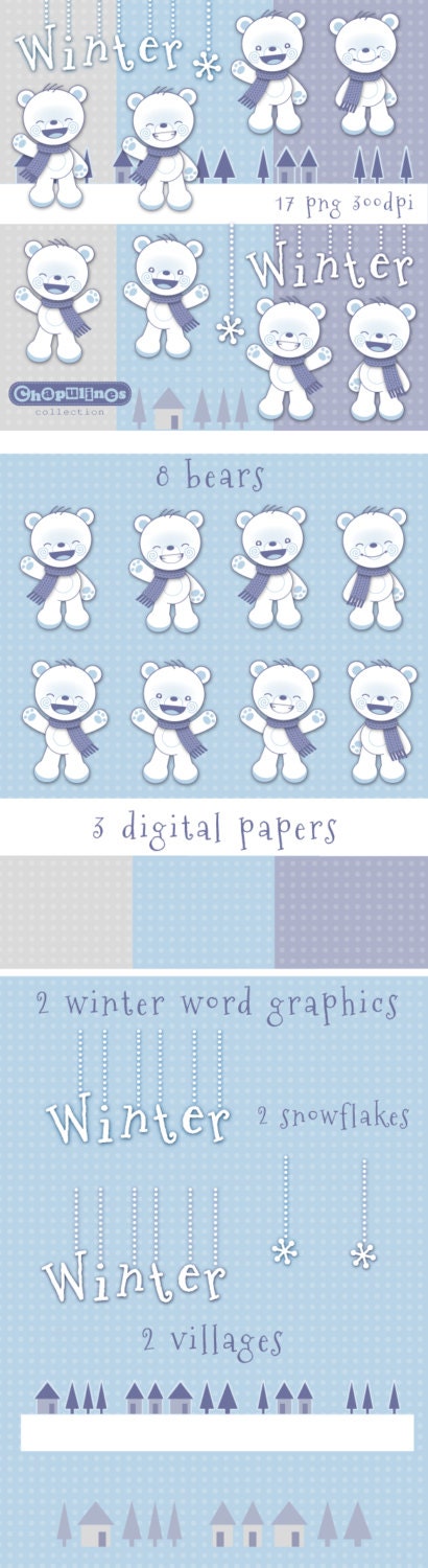 Polar bear Clipart Winter clipart Digital Papers Snow | Etsy