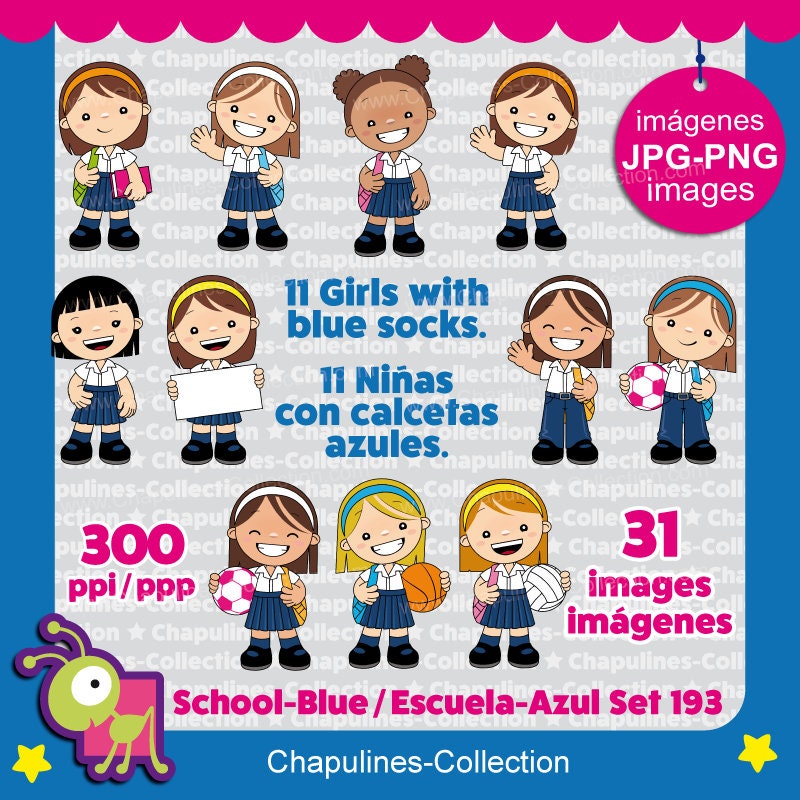 School Kids Clipart With White and Blue Uniform Set 193 - Etsy