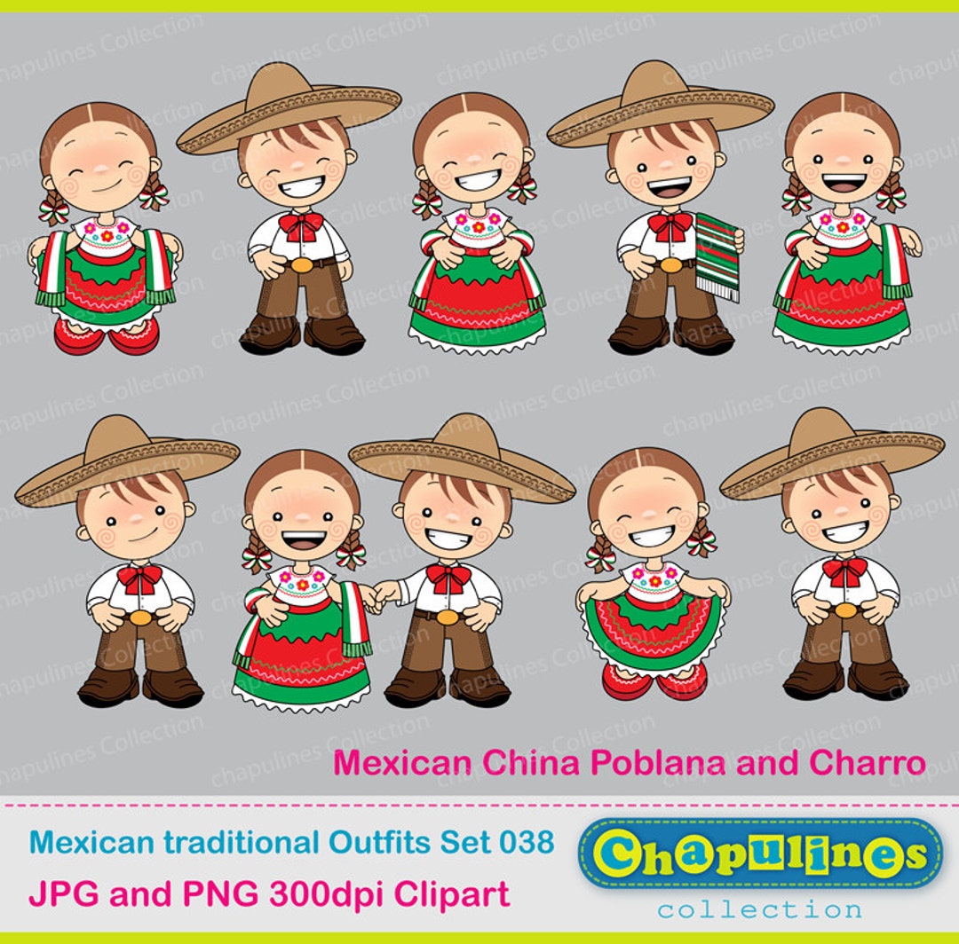 Mexican Outfits Clipart China Poblana and Charro, Fiesta México Clipart ...