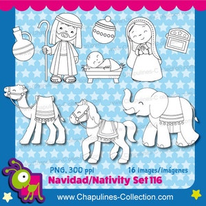 Nativity Clipart Bundle Color and Black/white, Christmas, Joseph, Mary ...