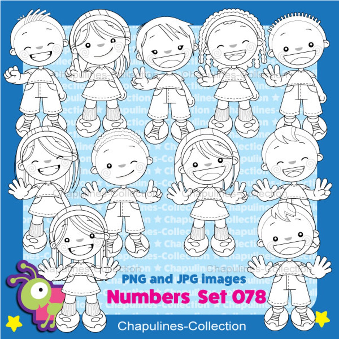 Kids Counting Numbers With Fingers Clipart Bundle Color and Black and ...