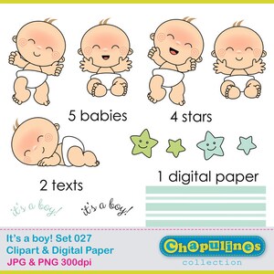 Baby Boy Clipart Newborn Clipart Digital Paper, Happy Baby Images, Baby ...