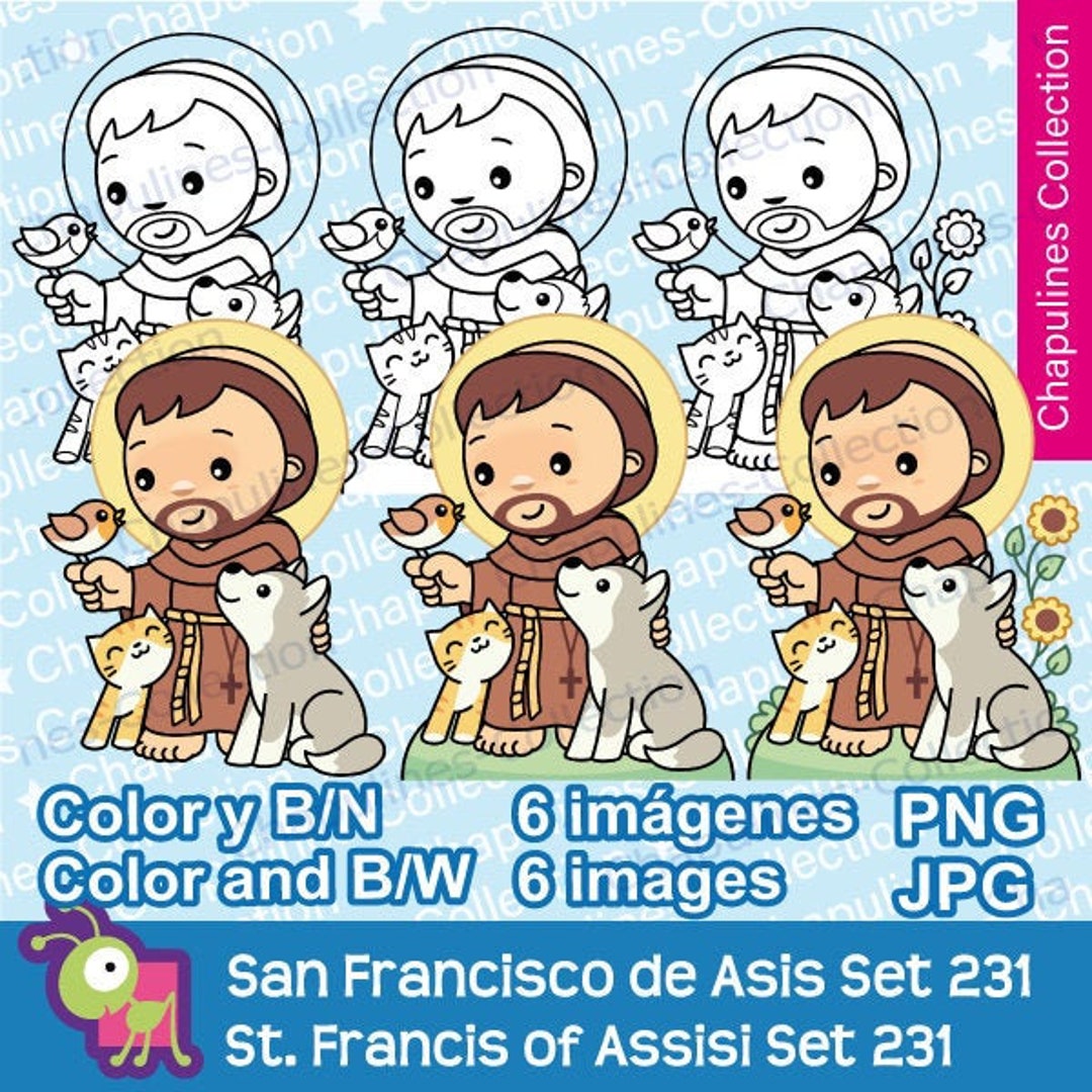 St. Francis of Assisi - Clipart Bundle - Color and Black/white Set 231 ...