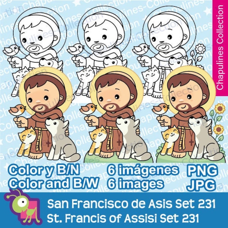 St. Francis of Assisi - Clipart Bundle - Color and Black/white Set 231 ...