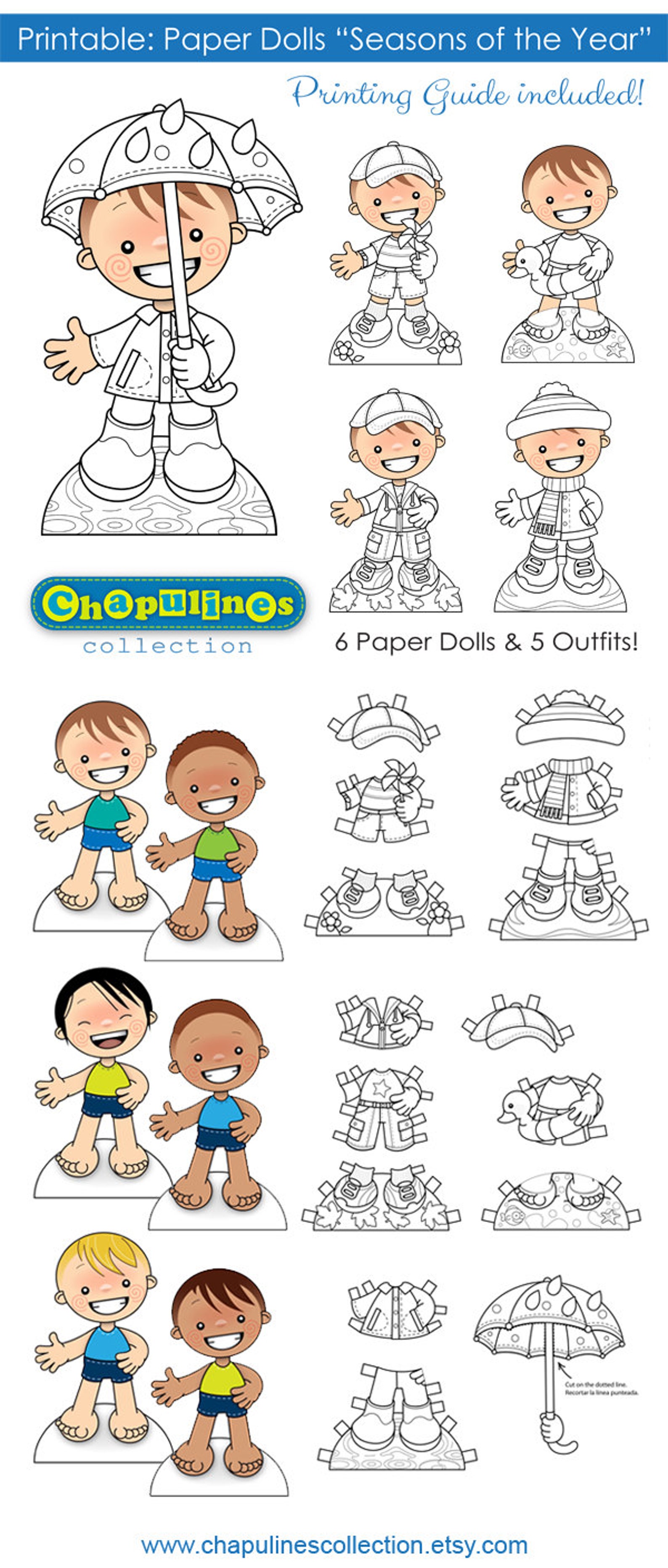 Paper Dolls Printable Seasons of the Year Boys Color & - Etsy Canada