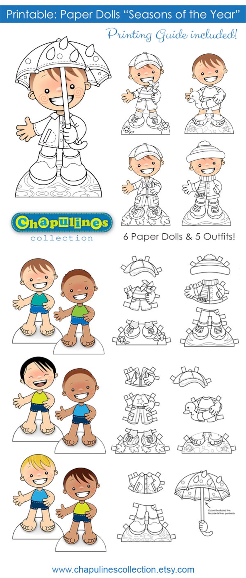Paper Dolls Printable Seasons of the Year Boys Color & - Etsy Canada