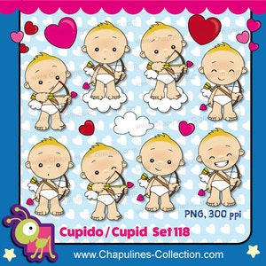 Cupid Clipart Color and Black and White Bundle, Hearts, Love, Valentine ...