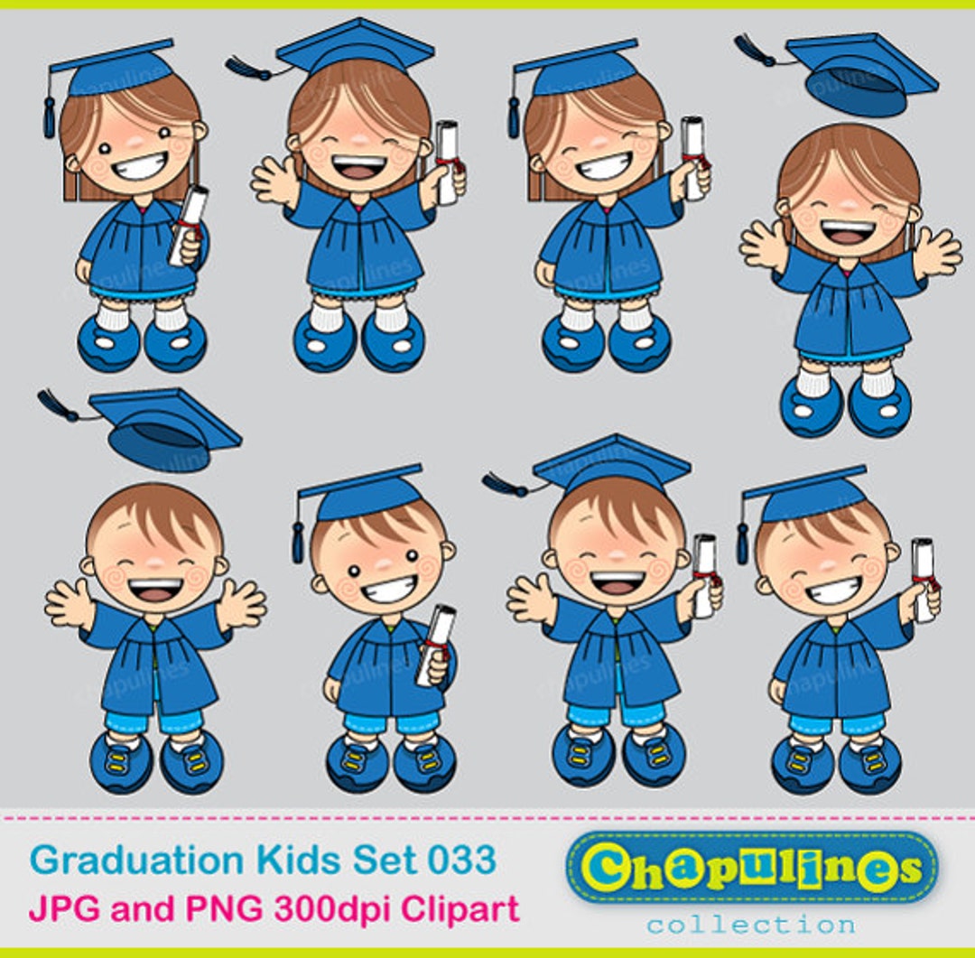 Digital Clipart Graduation Kids Blue, School Clipart, Graduation ...