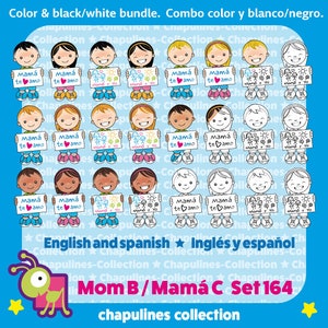 Kids and Mother's Day Clipart Bundle, Color and Black and White, Mamá ...