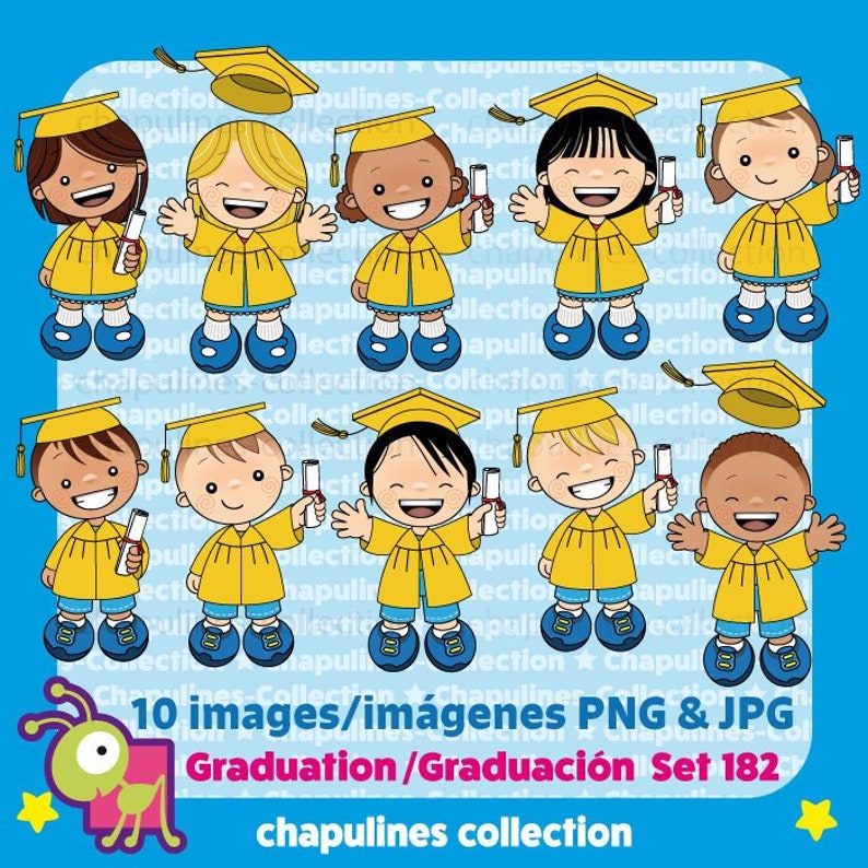 Clipart Graduación, toga y birrete dorado, ilustraciones niños ...