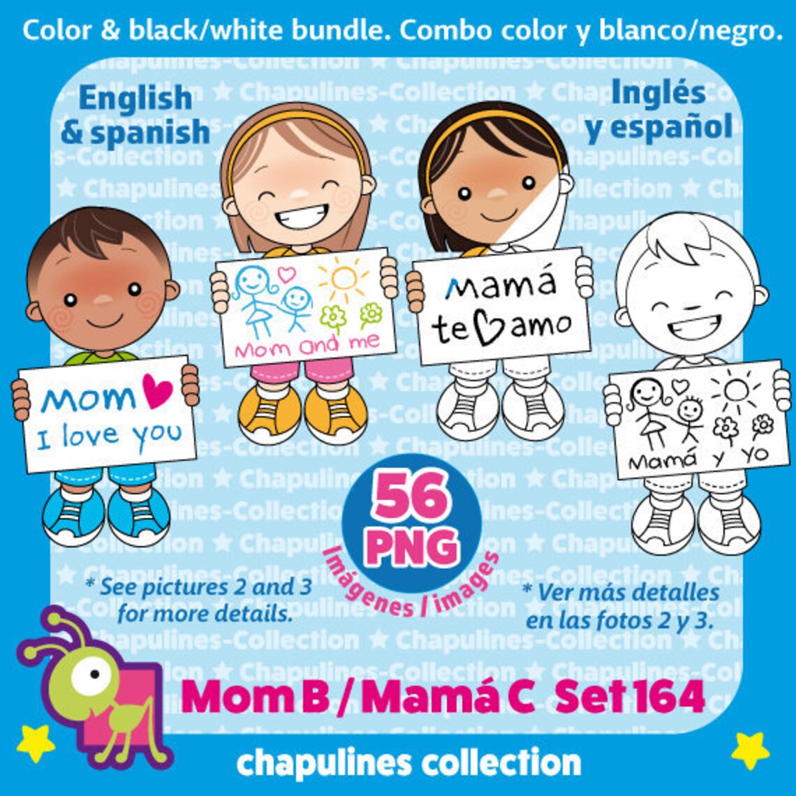 Kids and Mother's Day Clipart Bundle Color and Black and | Etsy