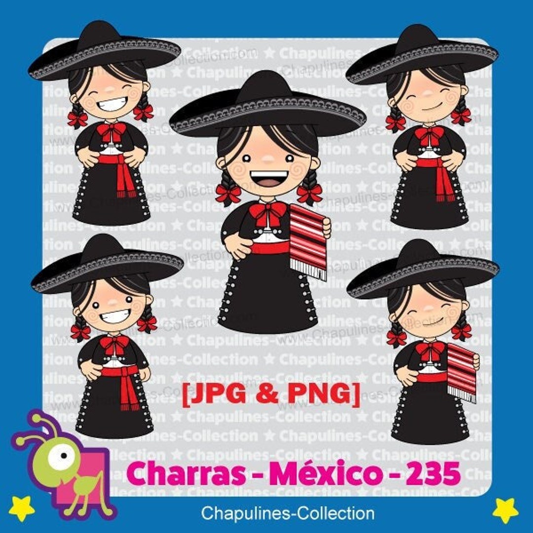 Niñas con traje charro clipart, traje de gala de charra, moño rojo ...