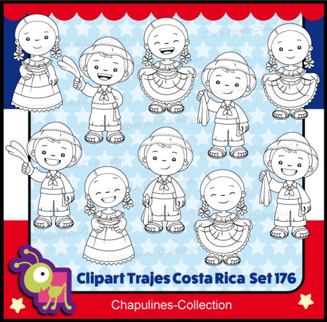 Clipart Costa Rica Black and White PNG Images Set 176 | Etsy