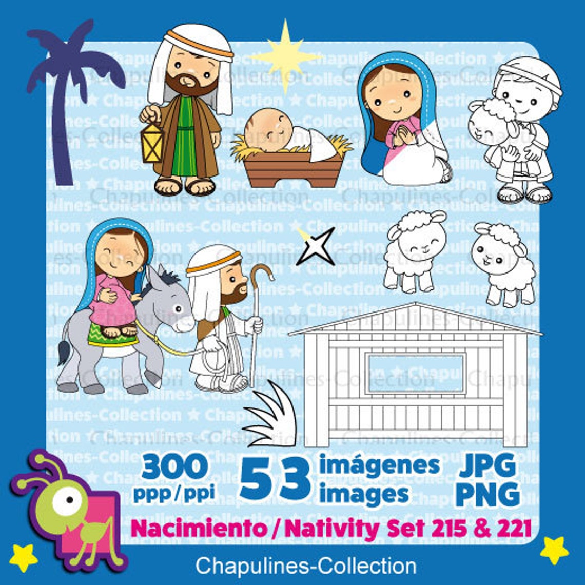 Nativity Clipart Bundle Color and Black/white Sets 215 and | Etsy