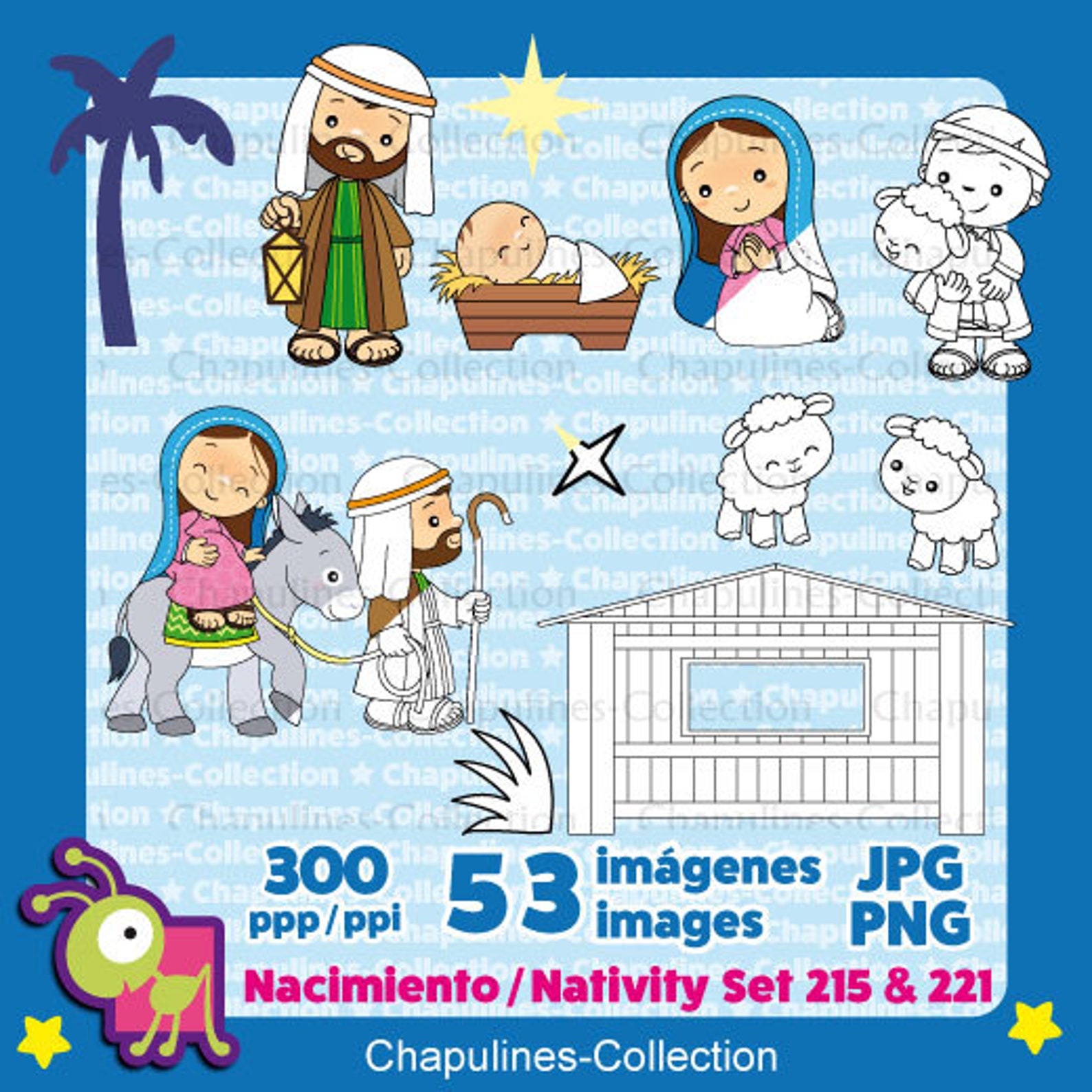 Nativity Clipart Bundle Color and Black/white Sets 215 and | Etsy