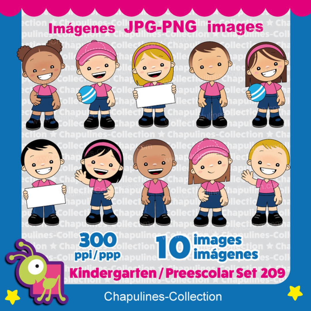 Kindergarten Kids Clipart, With Pink and Blue Uniform, Set 209 - Etsy