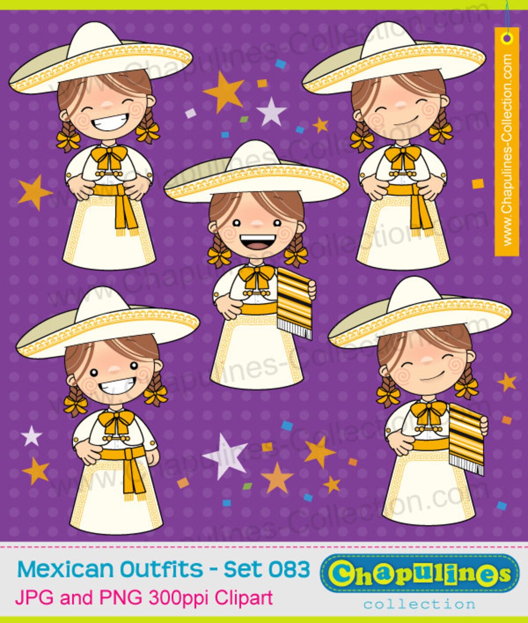 Clipart Girls With Charro Suit, White and Gold, Mexican Suit Girls ...