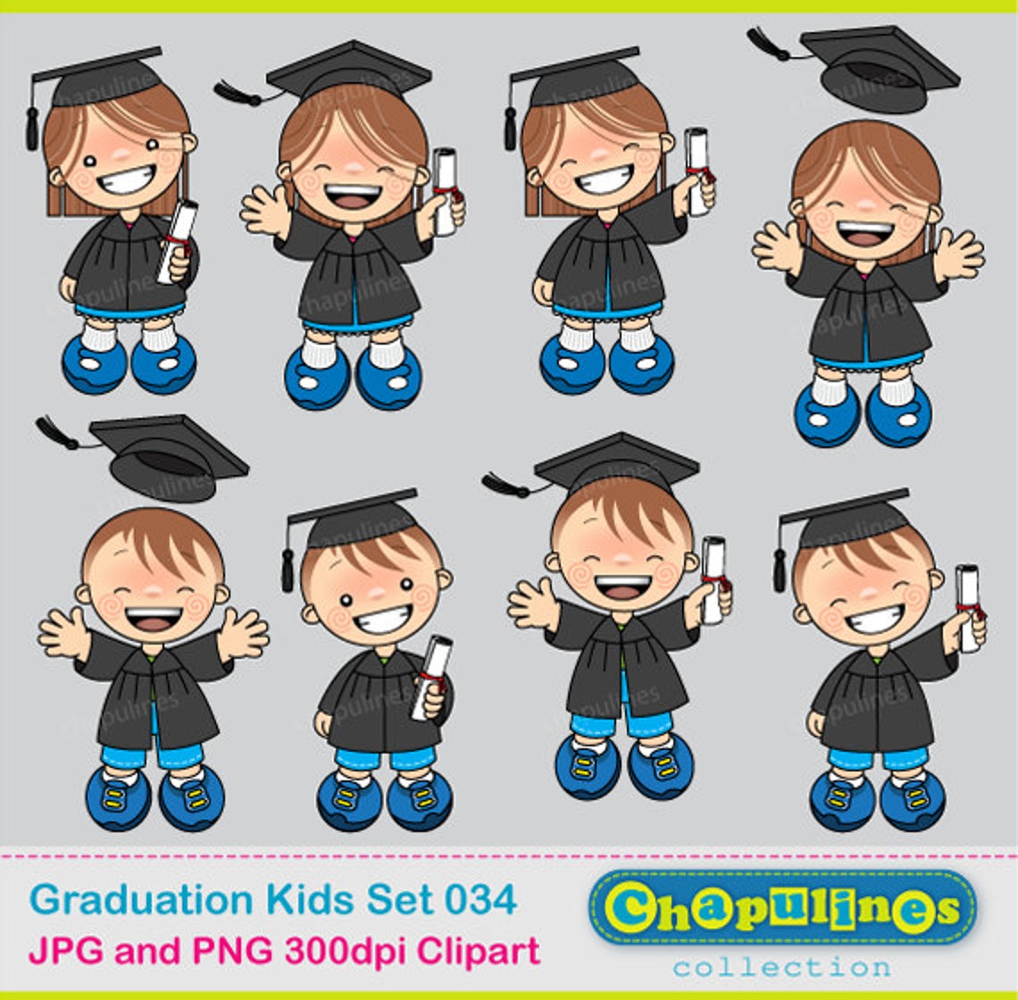 Clipart Graduation Kids School Illustrations Kindergarten - Etsy