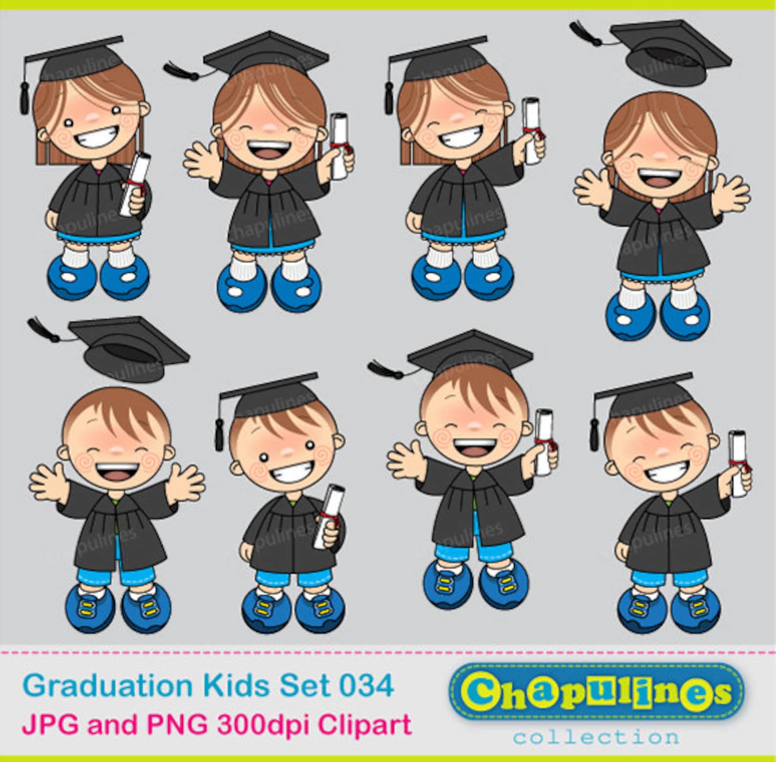 Clipart Graduation Kids School Illustrations Kindergarten - Etsy