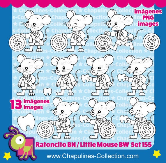 The Tooth Mouse Clipart Schwarz weiß Kleine Maus Ratoncito - Etsy.de