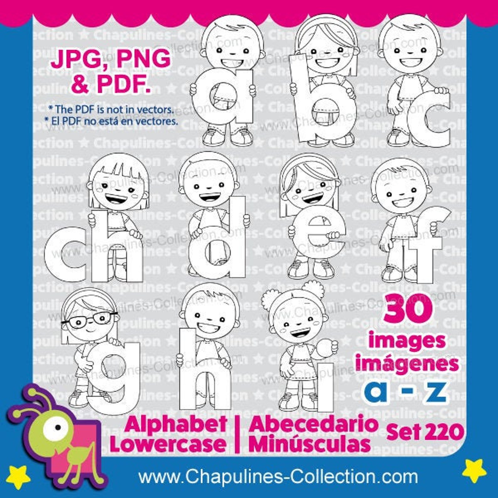 Alphabet Clipart, Lowercase, Black and White, From A to Z, JPG. PNG ...