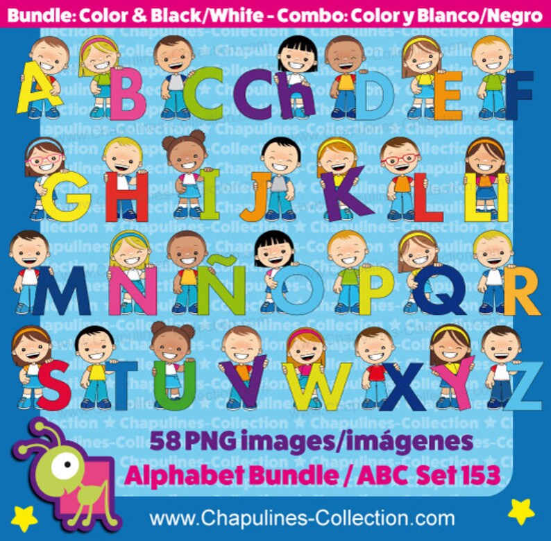 Alphabet Clip Art Bundle, Color and Black/white, From A to Z, PNG ...