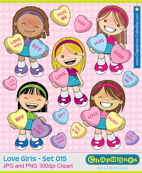 Candy Hearts Girls Clipart Candy Hearts Illustrations BFF | Etsy