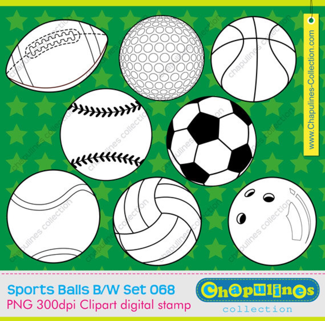 Sport Balls Digital Stamps Clipart Commercial Use Black and - Etsy