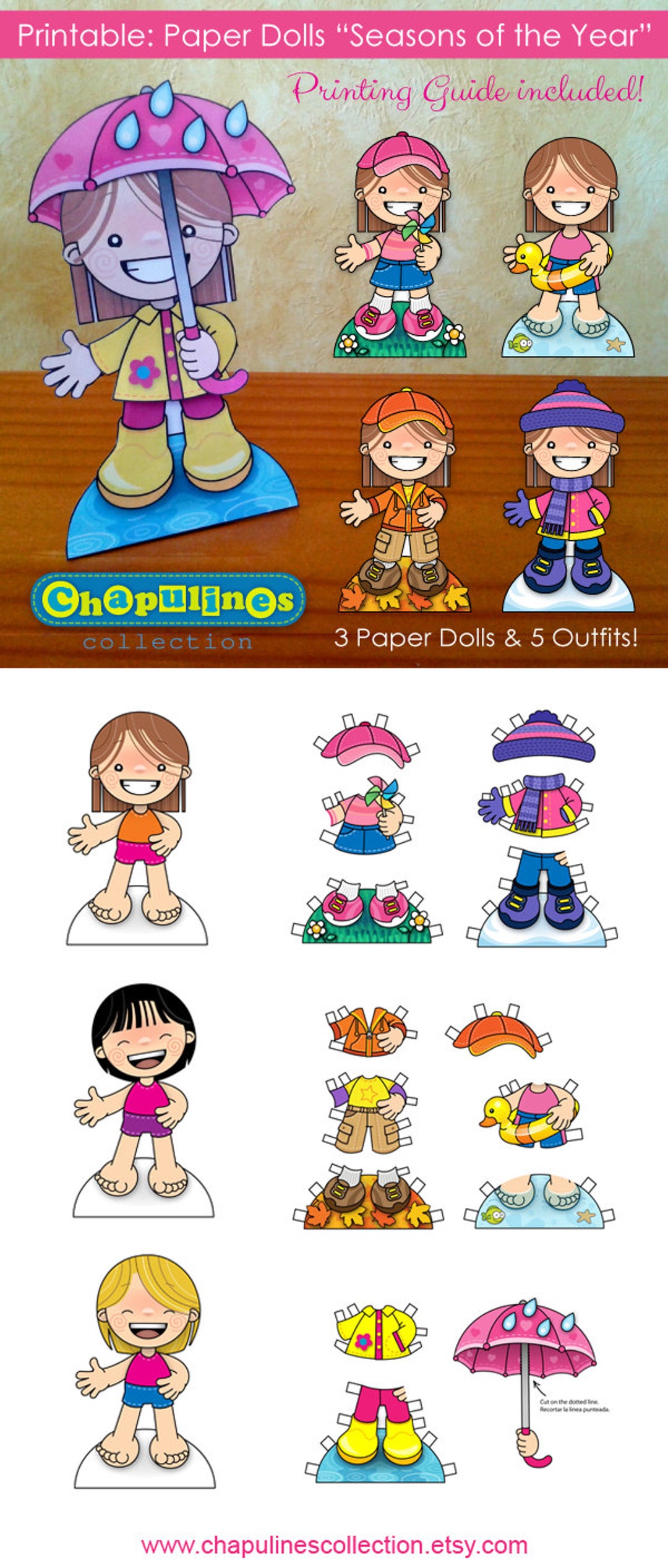 Paper Dolls - Printable - Seasons of the Year - Girls - Full Color ...