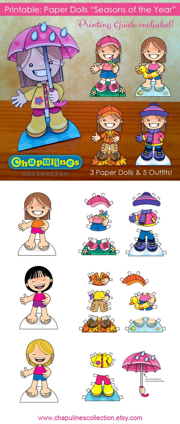 Paper Dolls Printable Seasons of the Year Girls Full - Etsy