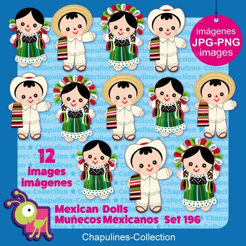 Mexican Maria Rag Dolls Clipart Pink and Blue Set 198 - Etsy