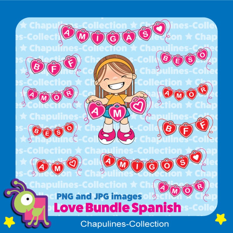 Love Hearts Kids Clipart in Spanish Set 253 - Etsy