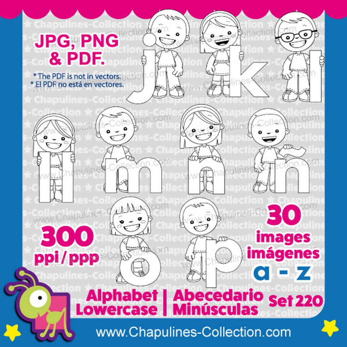 Alphabet Clipart, Lowercase, Black and White, From A to Z, JPG. PNG ...