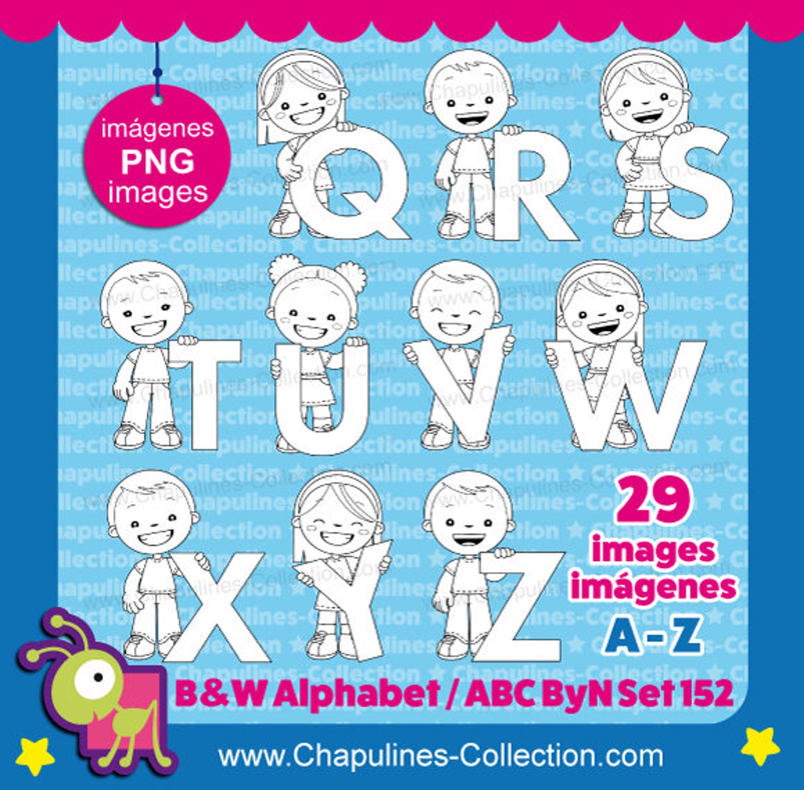 Alphabet Clip Art black and white from A to Z PNG images | Etsy