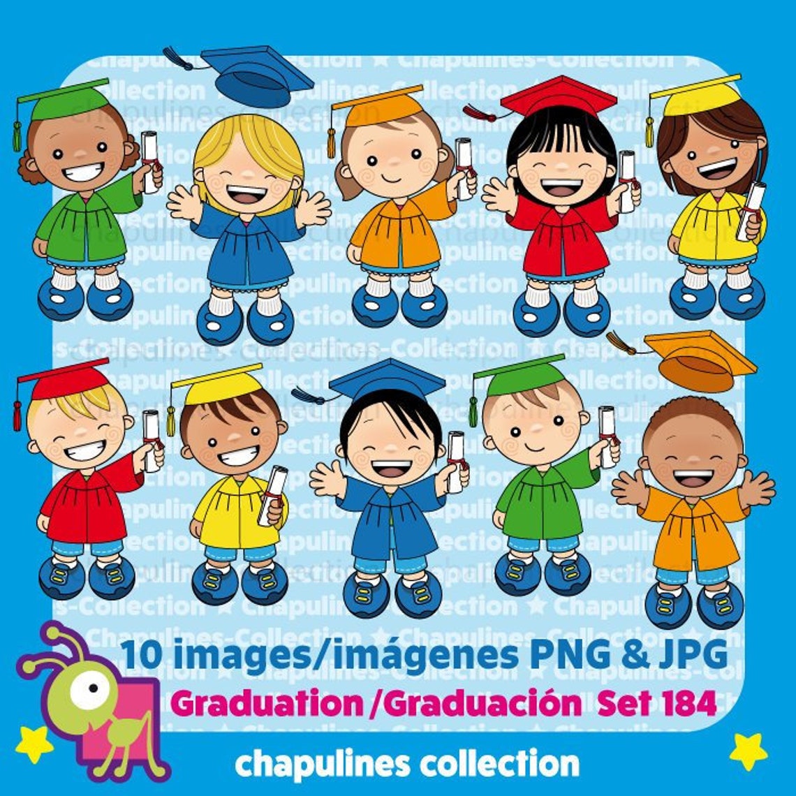 Clipart de graduación toga y birrete en 5 diferentes colores - Etsy México