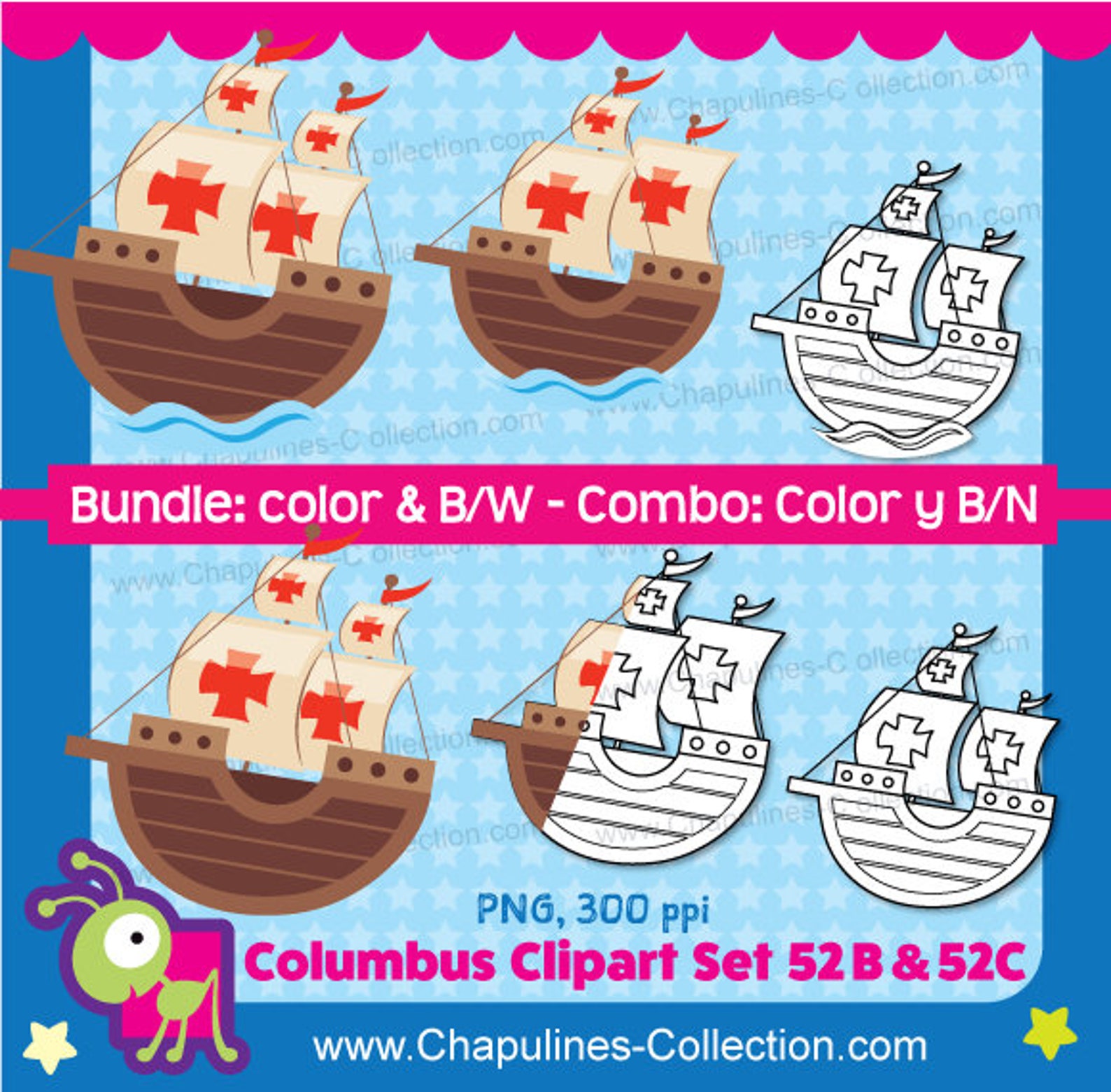 Columbus Clipart Bundle Color and Black and white The | Etsy
