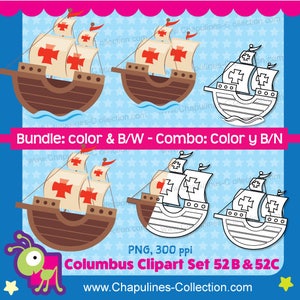 Columbus Clipart Bundle, Color and Black and White, the Discovery of ...