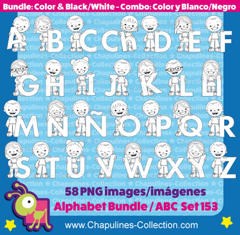 Alphabet Clip Art Bundle Color and Black/white From A to Z | Etsy