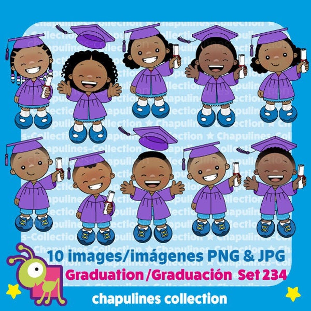 Digital Clipart Graduation Kids Illustrations, Purple Gown and Cap ...