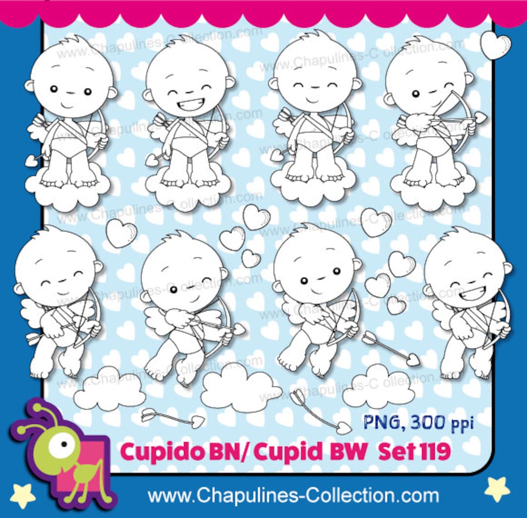 Cupid Clipart in Black and White, Hearts, Love, Valentine's Day Images ...