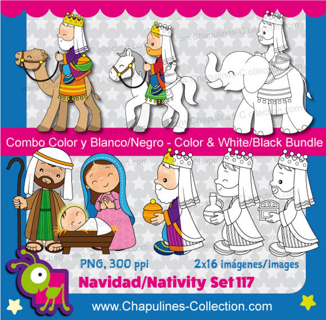 Nativity Clipart Bundle Color and Black/white, Christmas, Joseph, Mary ...