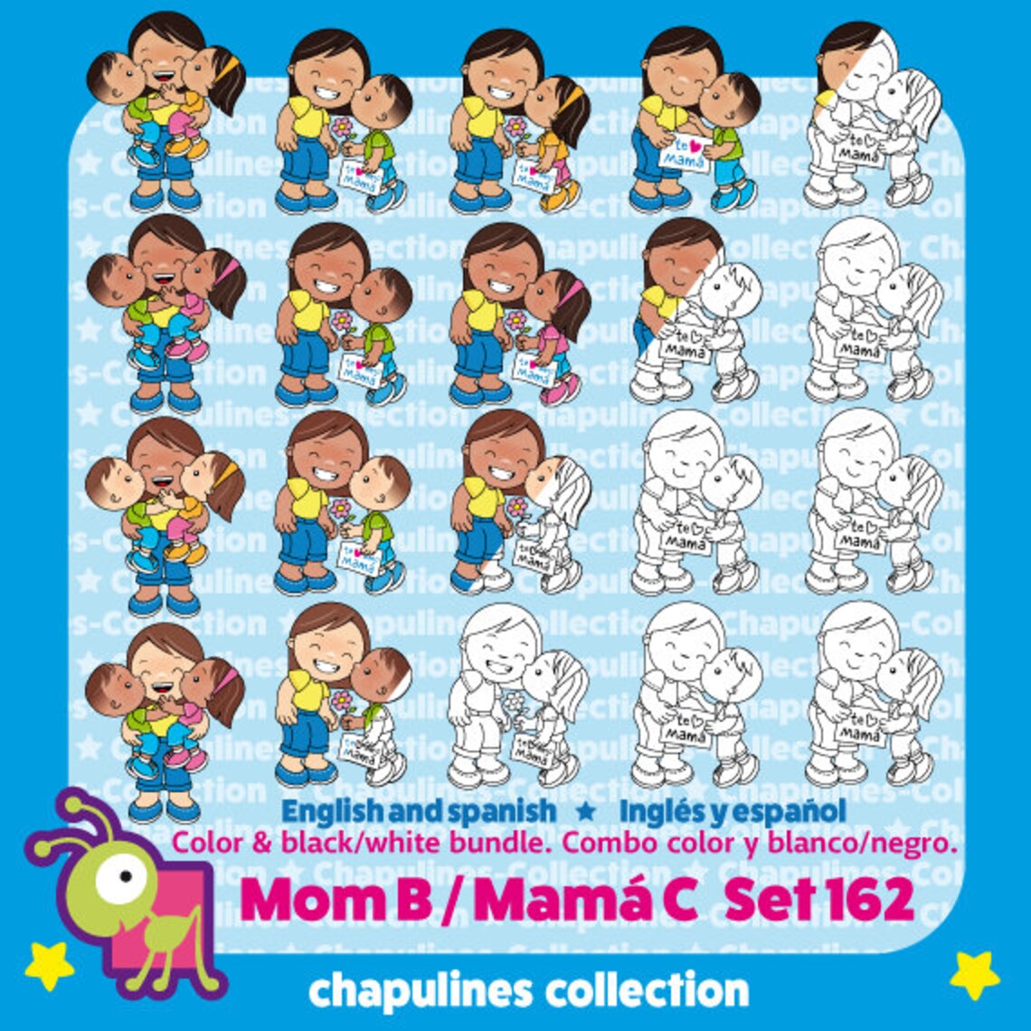Mom Clipart Bundle, Color and Black and White, Mother's Day, Mamá, Día ...