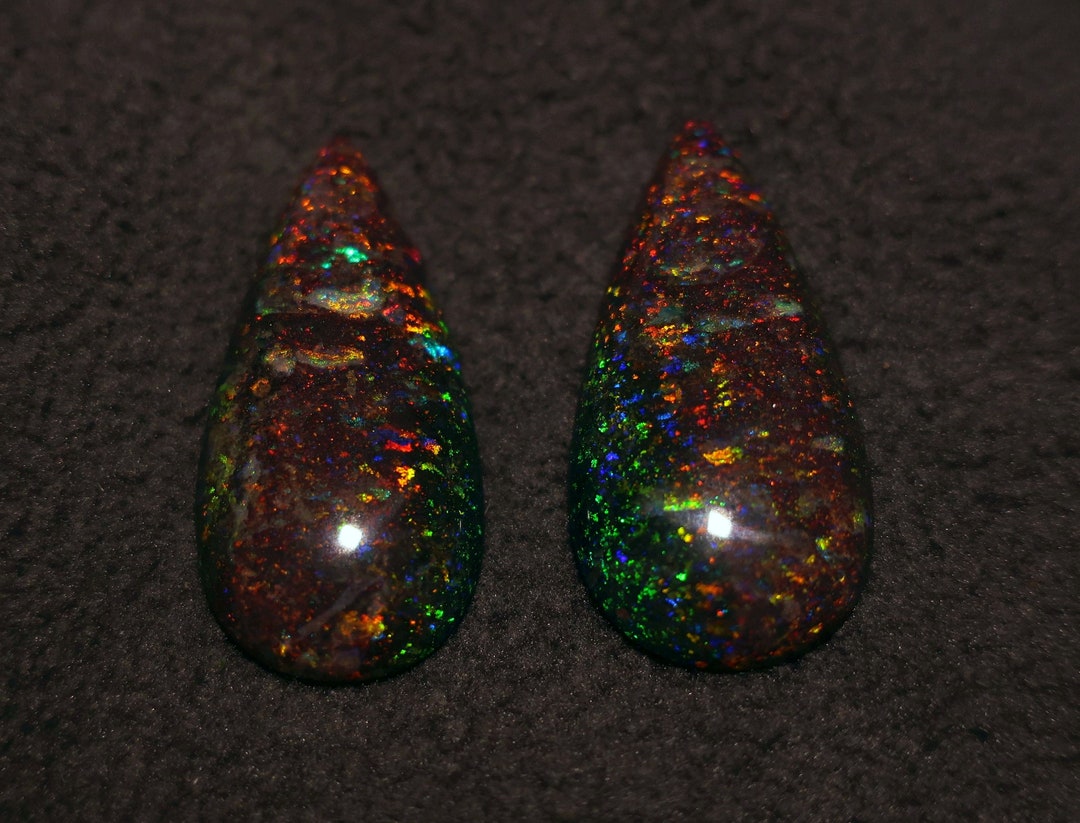 Stunning Matched Pair Andamooka Honey Matrix Opal Bright Rainbow Colors ...