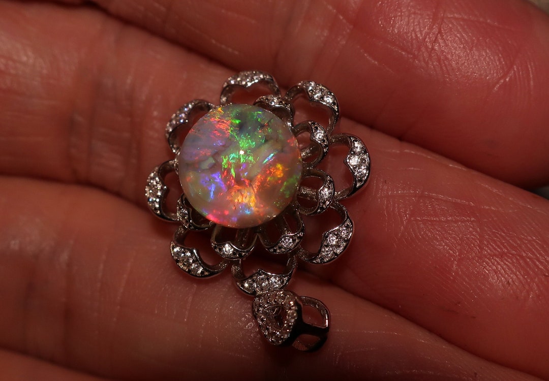 Floating Opals Necklace With 4 Carats Lightning Ridge Crystal Opal ...