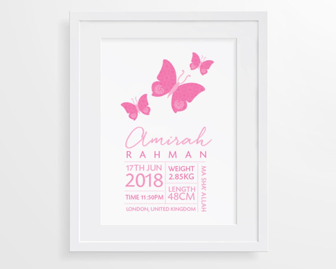 Muslim Baby Birth Record girl Islamic Wall Art for Kids - Etsy